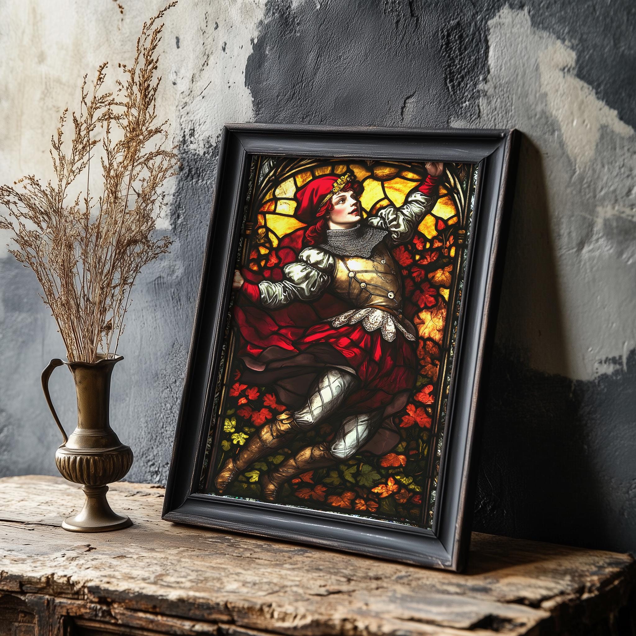 Medieval Jester Poster, Stained Glass Art, Fantasy Wall Decor ...