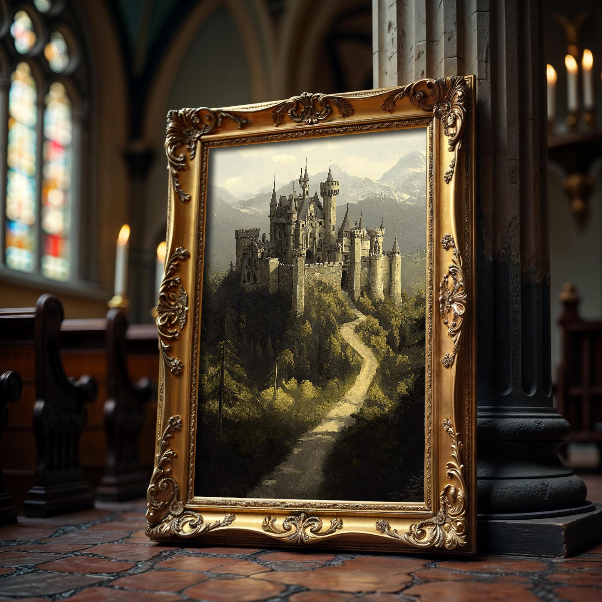 Medieval Castle Poster, Castle Oil Painting, Fantasy Landscape ...