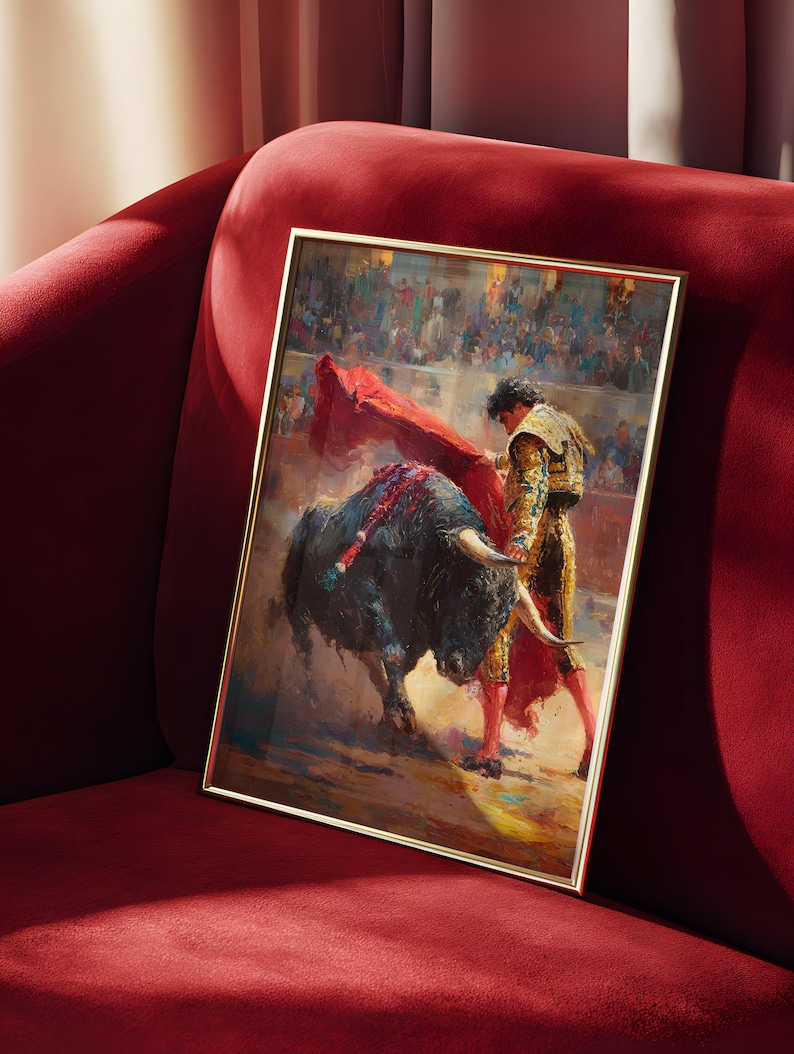 Matador Poster: Spanish Bullfight Illustration, Vibrant Arena Painting ...