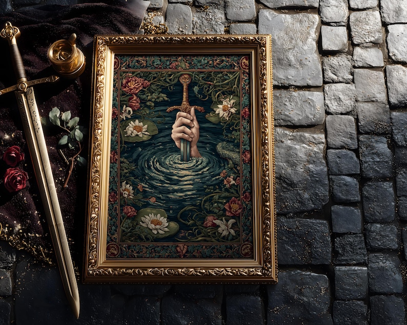Lady of the Lake: King Arthur Excalibur Poster, Medieval Tapestry Print ...
