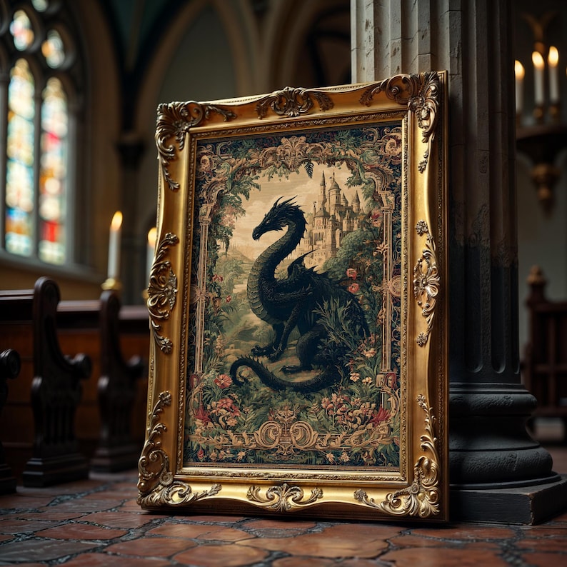 Dragon Medieval Tapestry Art Print, Gothic Fantasy Wall Decor ...