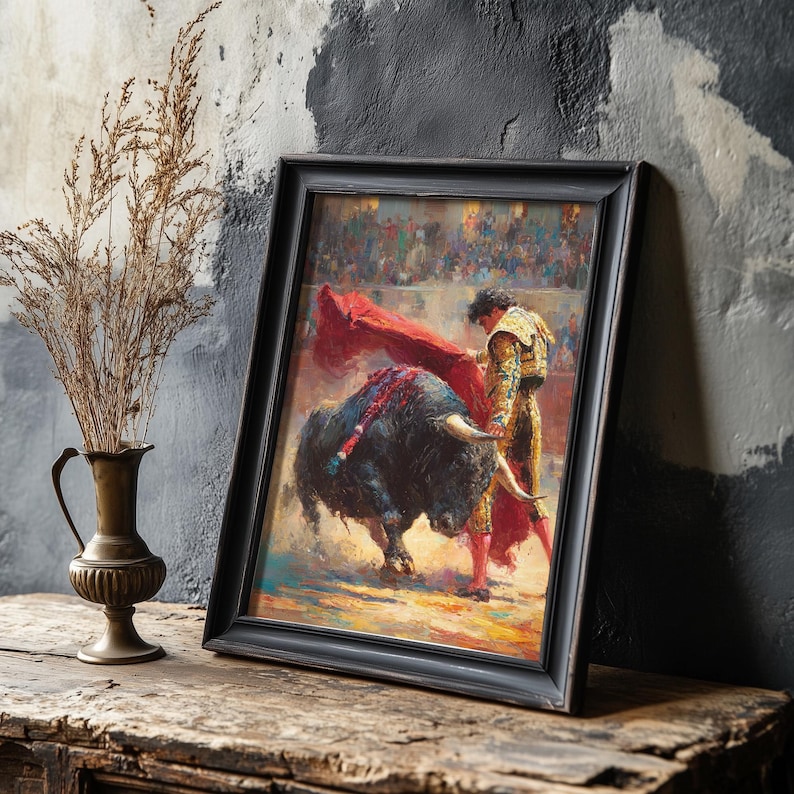 Matador Poster: Spanish Bullfight Illustration, Vibrant Arena Painting ...