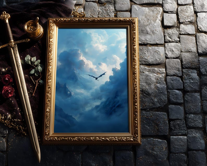 Flying Dragon in Cloud Art Print: Fantasy Decor - Etsy