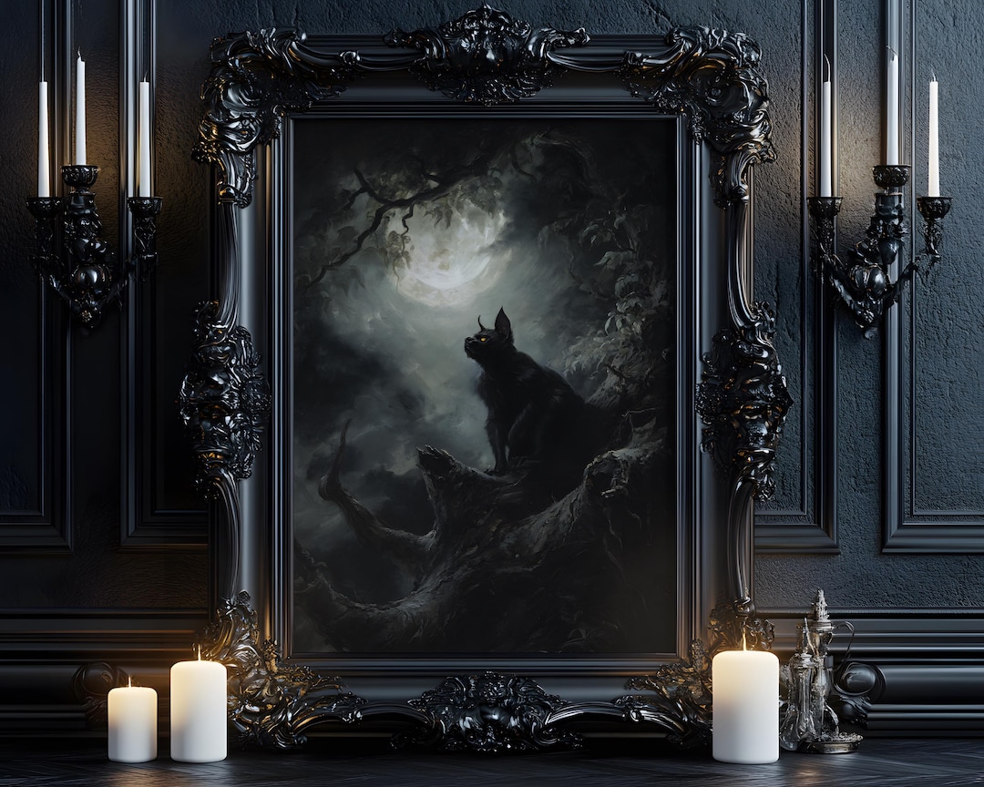 Gothic Bat Wall Art, Dark Forest Print, Spooky Moon Poster, Fantasy ...