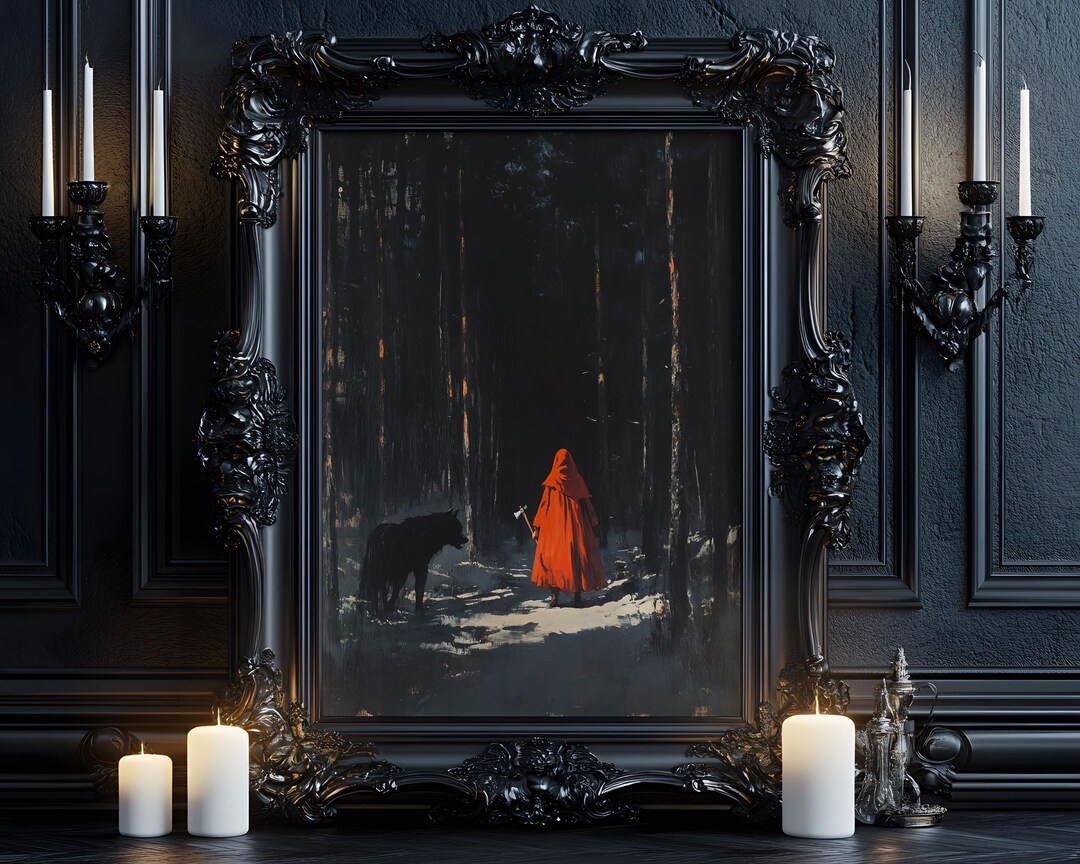 Little Red Riding Hood Dark Fantasy Art, Grimms Fairy Tales Print, Wolf and Girl Wall Art ...