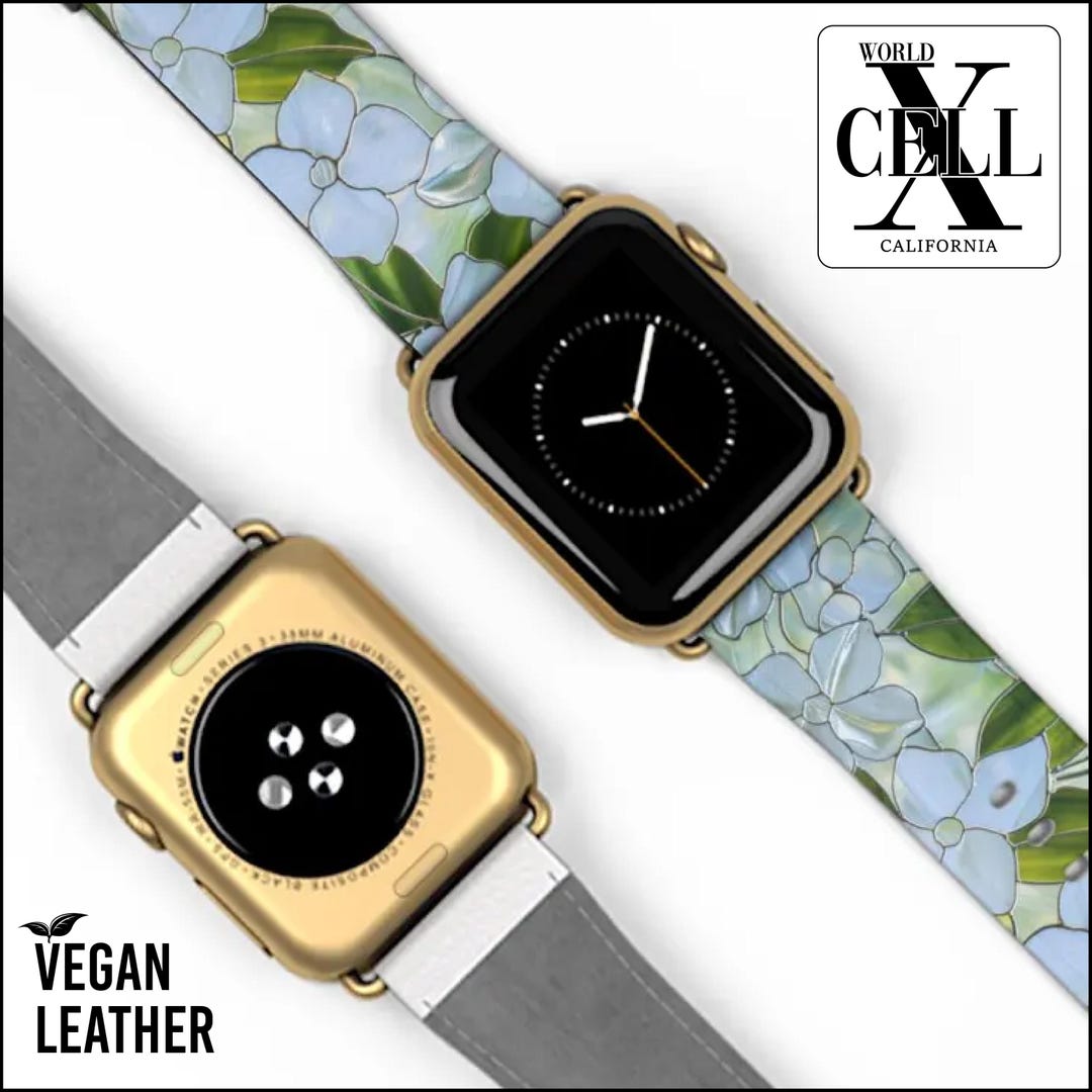 Hydrangea Stained Glass Apple Watch Band - Floral Vegan Leather Strap ...