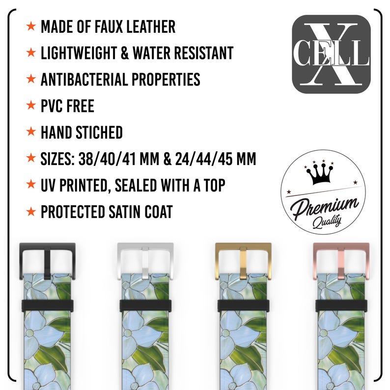 Hydrangea Stained Glass Apple Watch Band - Floral Vegan Leather Strap ...