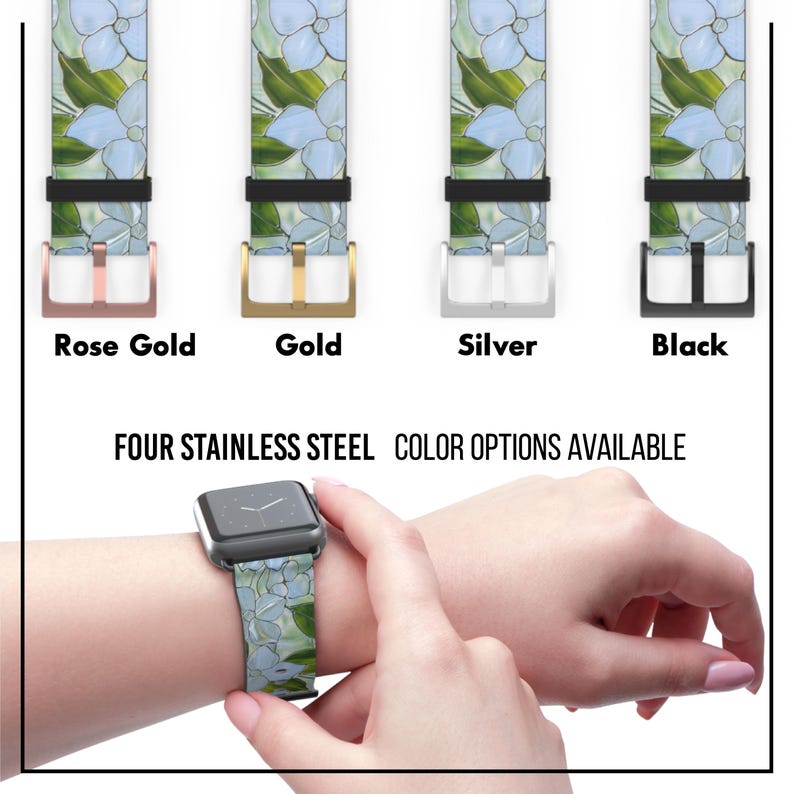 Hydrangea Stained Glass Apple Watch Band - Floral Vegan Leather Strap ...