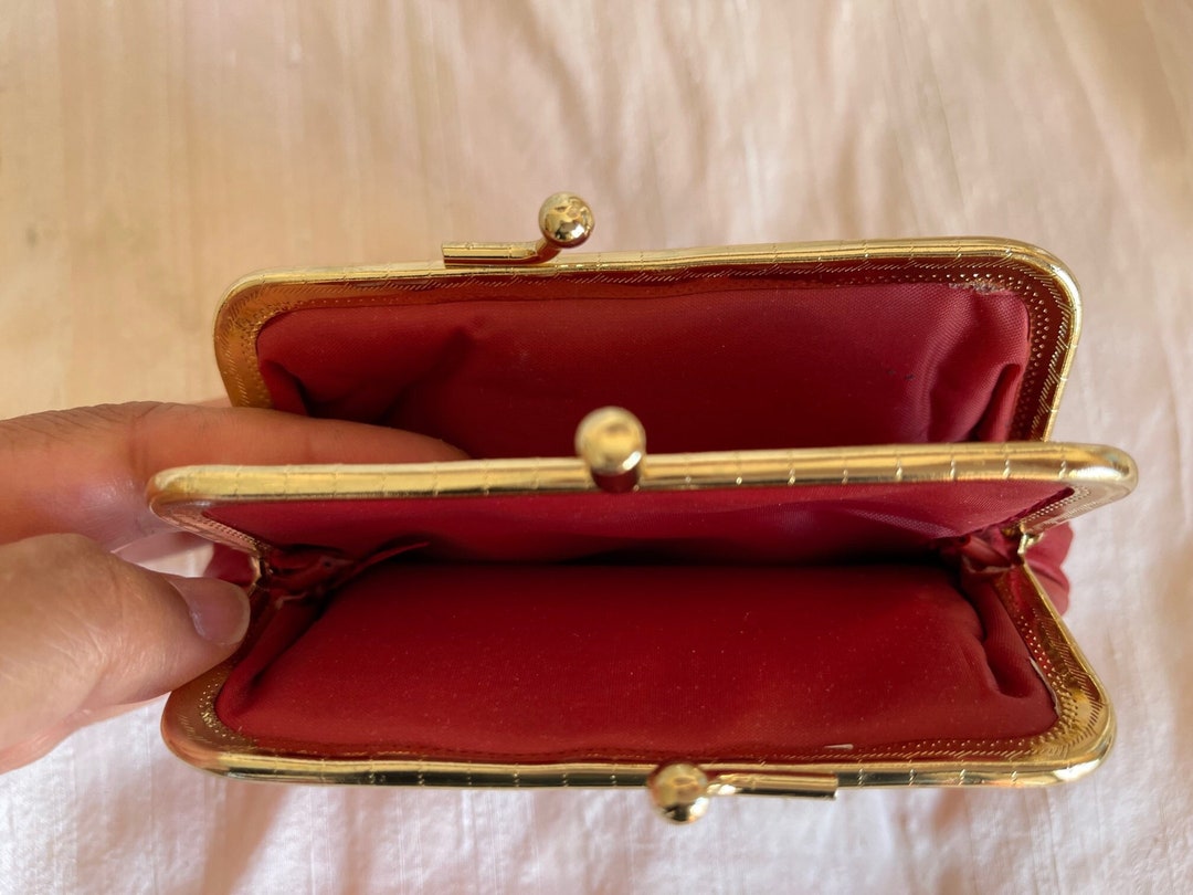 Leather Red Coin Purse 2 Snap + 2 Zippered Pockets Change Purse Leather ...