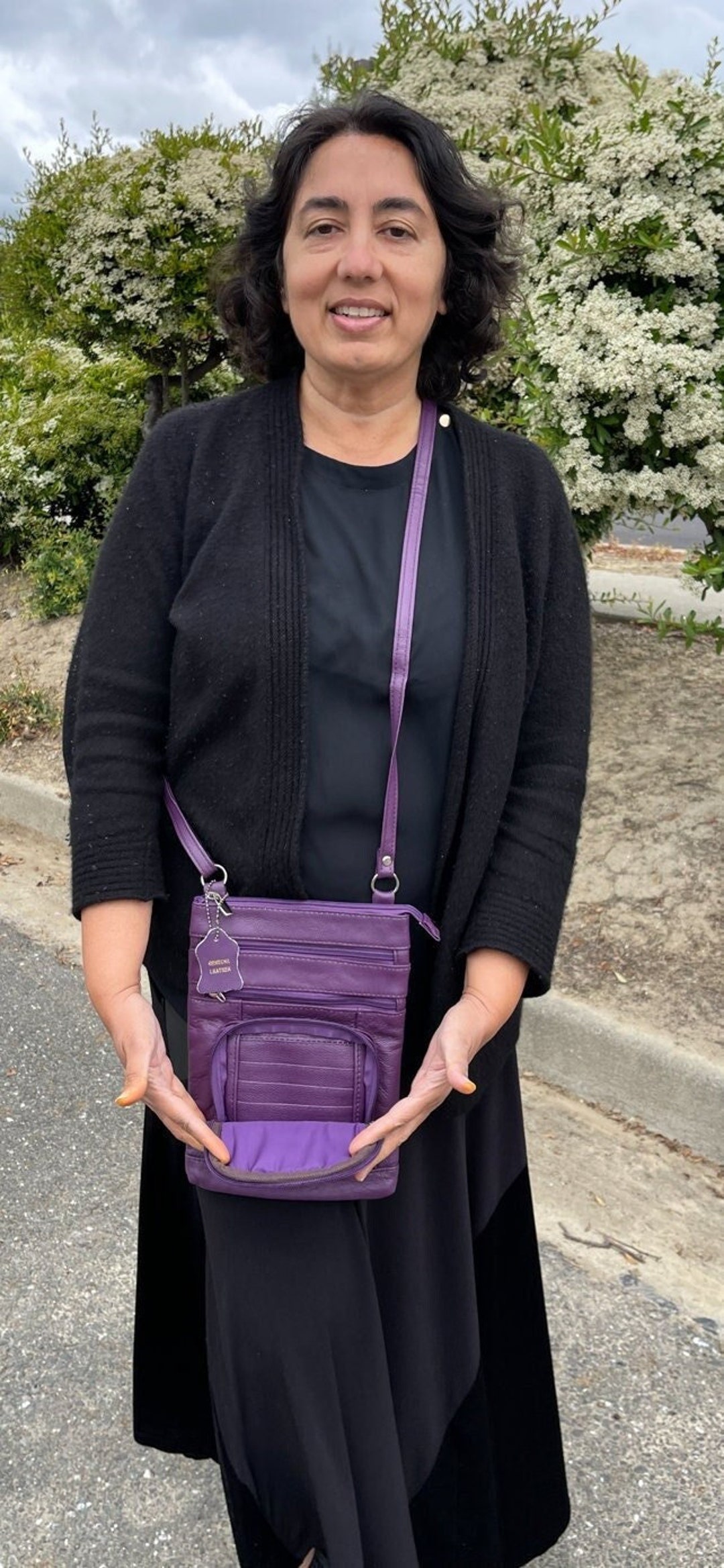 Leather Purple Smart Cell Purse Bag Leather Purse Crossbody Built in ...