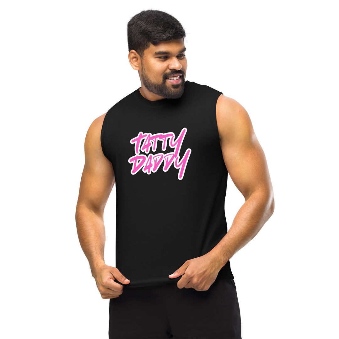 Tatty Daddy Black Muscle Shirt, Black Tank Top With Pink Lettering - Etsy