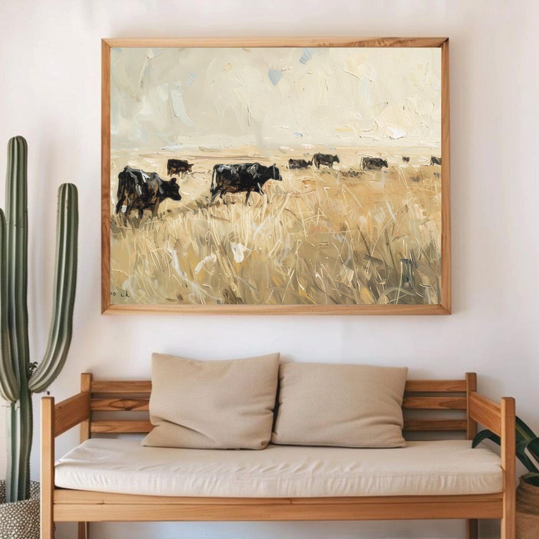 Cattle Herd Wall Art | Rustic Western Cow Print | Country Farm ...