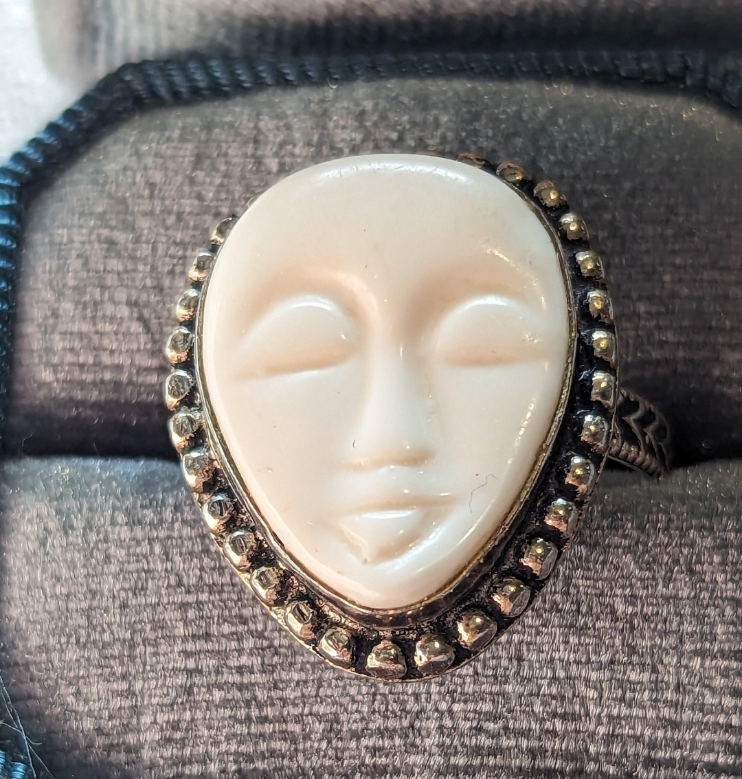 Carved Bone Moon Goddess Face Sterling Silver Ring-boho Jewelry-gift ...