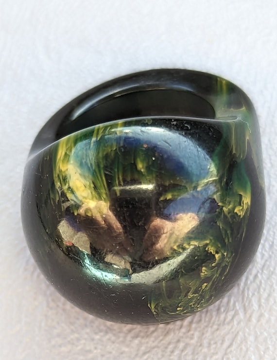 Art Deco Blue Moon Bakelite Dome Ring-Vintage Bakelit… - Gem