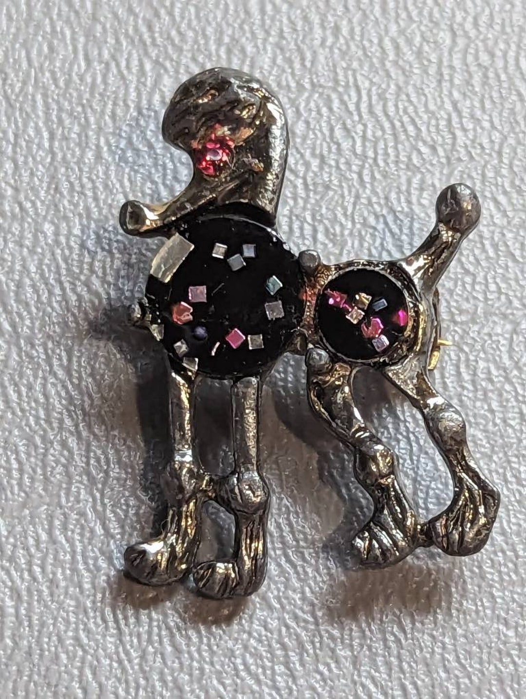 Vintage Poodle Dog Pin Brooch-silvertone Lucite Confetti Poodle Figural ...