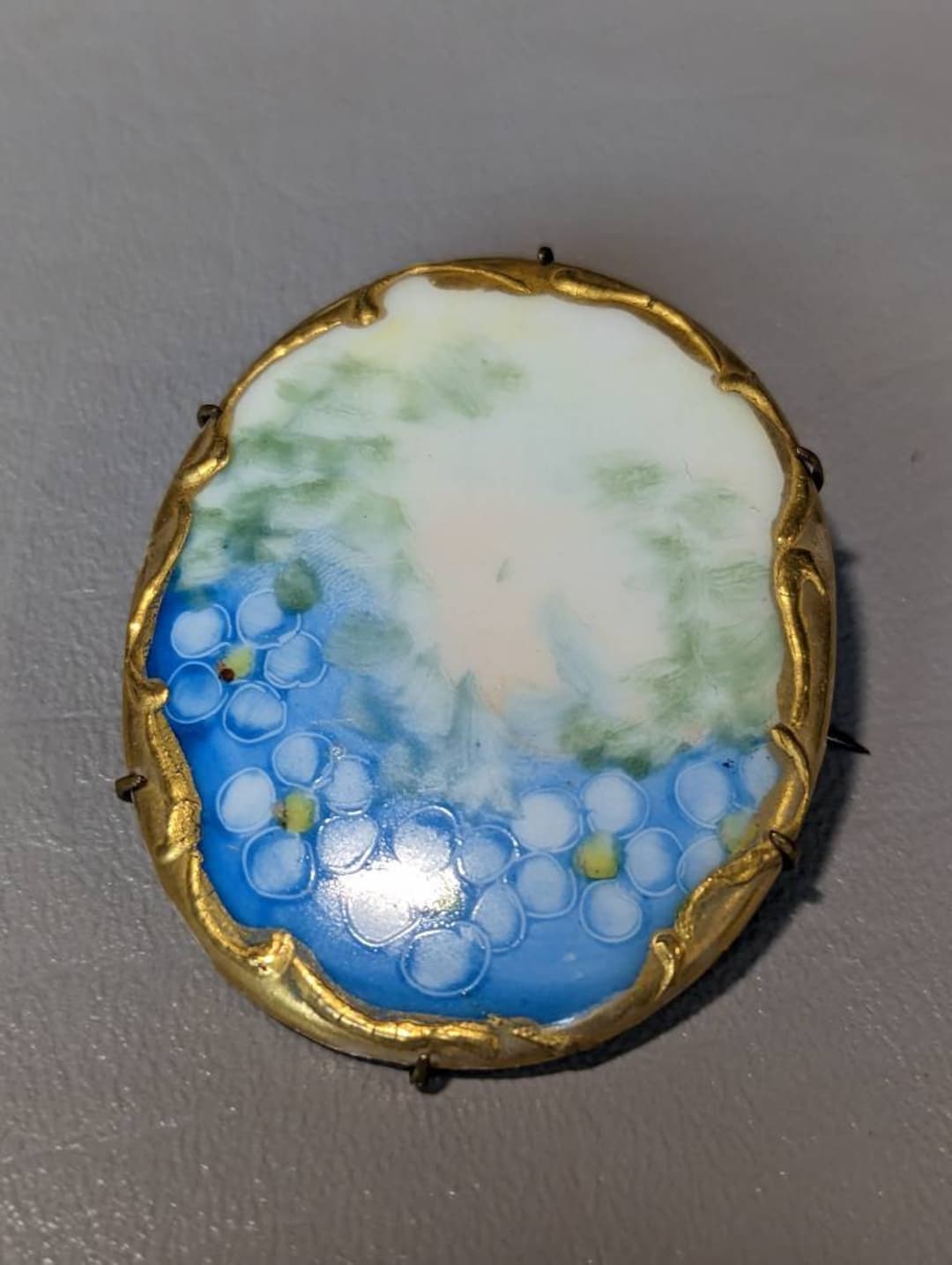 Victorian Hand Painted Porcelain Brooch-antique Large Floral Brooch - Etsy