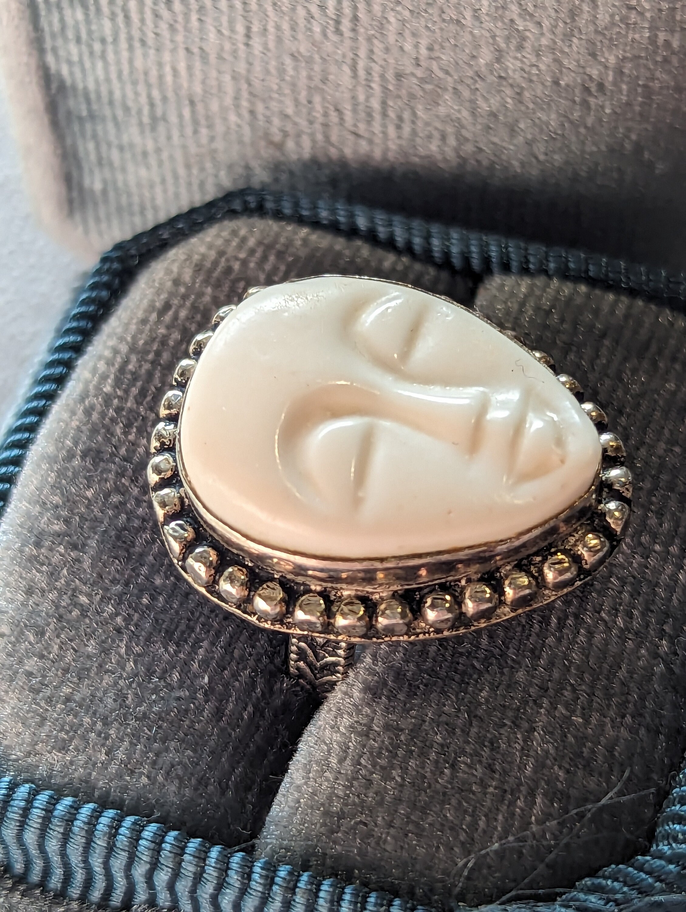 Carved Bone Moon Goddess Face Sterling Silver Ring-boho Jewelry-gift ...