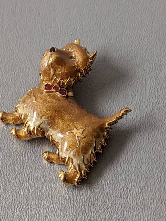 Signed CT Rucinni Scotty Dog Enamel Rhinestone Brooch… - Gem