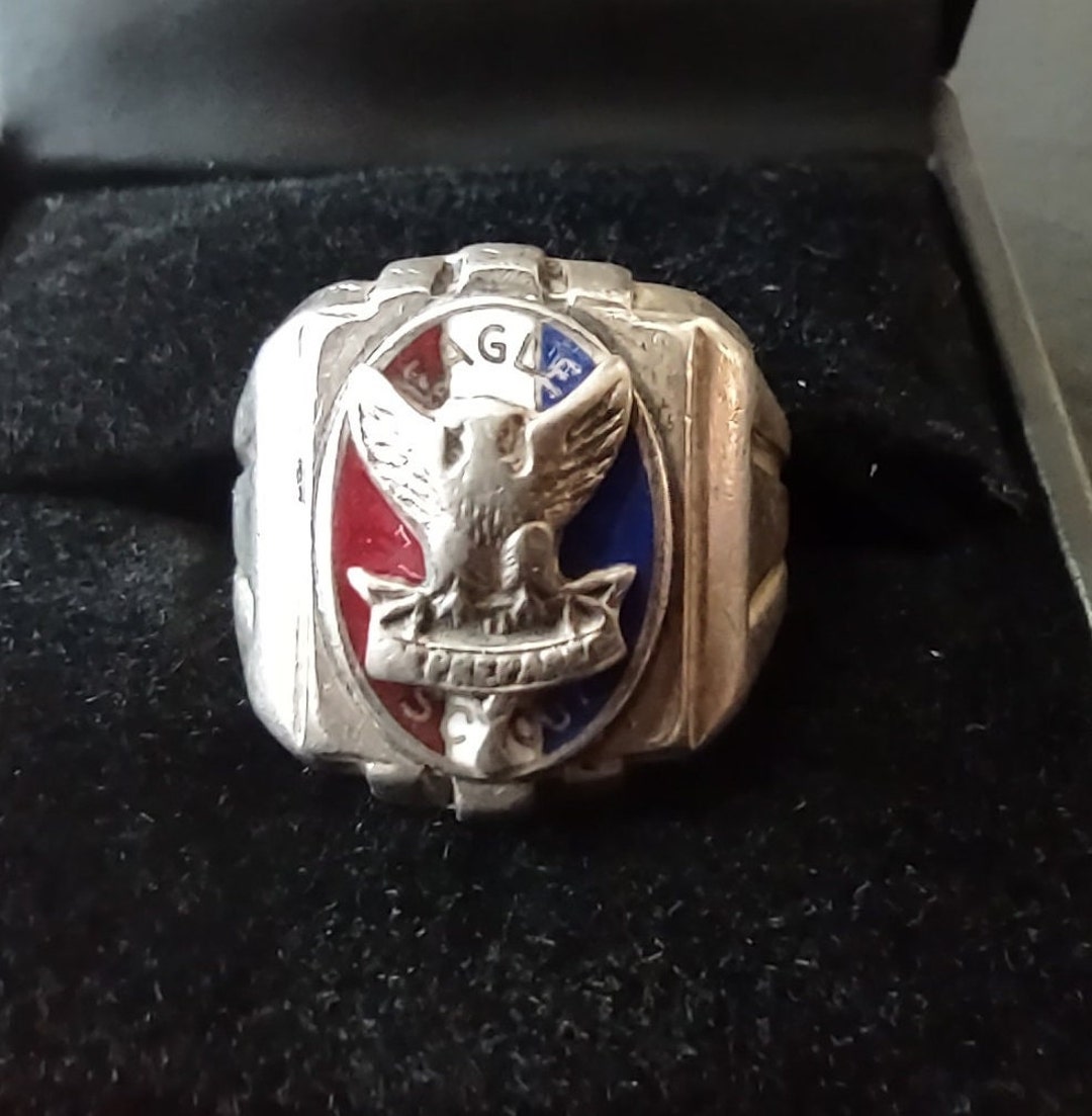 1930s Boy Eagle Scouts of America Sterling Silver & Enamel Ring-size 6 ...