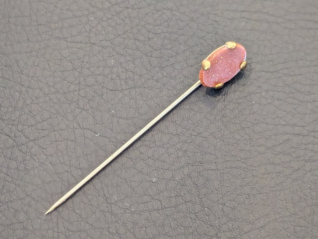 Antique Goldstone Stick Pin-10k GF Victorian Era Hat Stick Pin-gift for ...