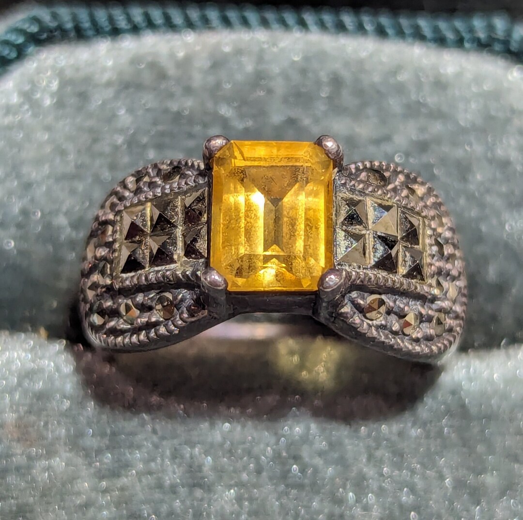 Vintage Judith Jack Citrine Ring: Sterling Silver Marcasite Gemstone ...