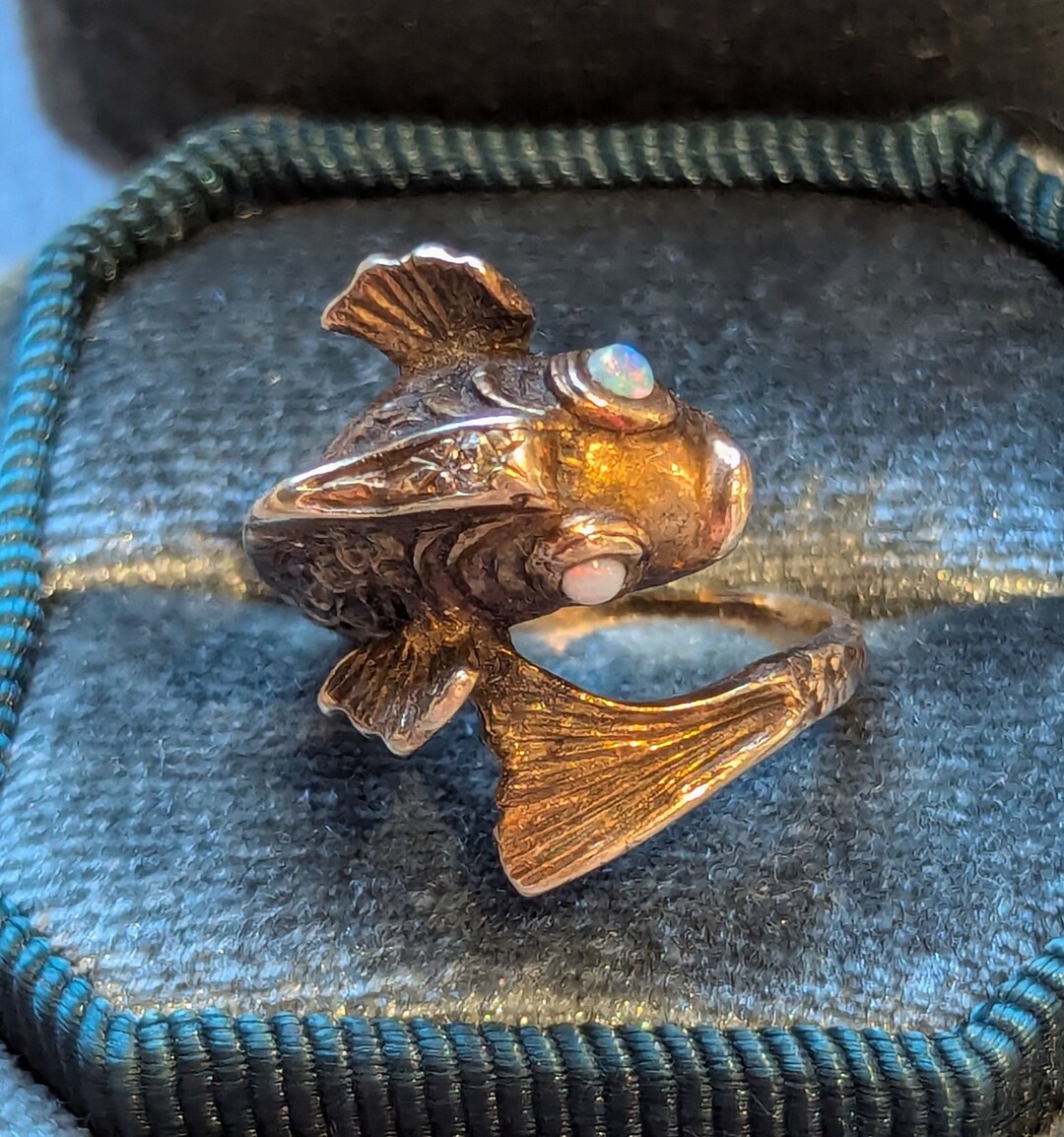 Art Nouveau 14k Gold Diamond & Opal Fish Ring - Antique Jewelry - Gifts ...