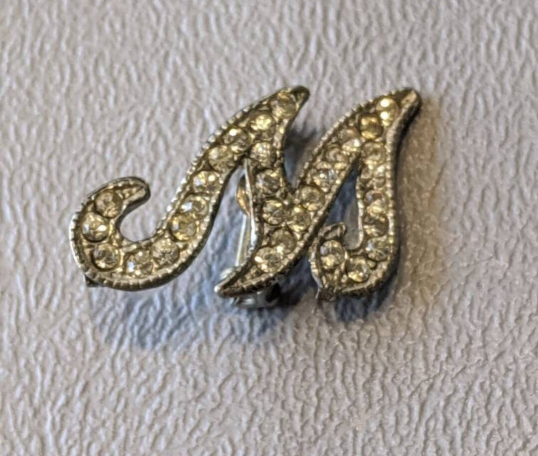 Art Deco Clear Paste Silver Letter M Pin-vintage 1930s Costume Jewelry ...