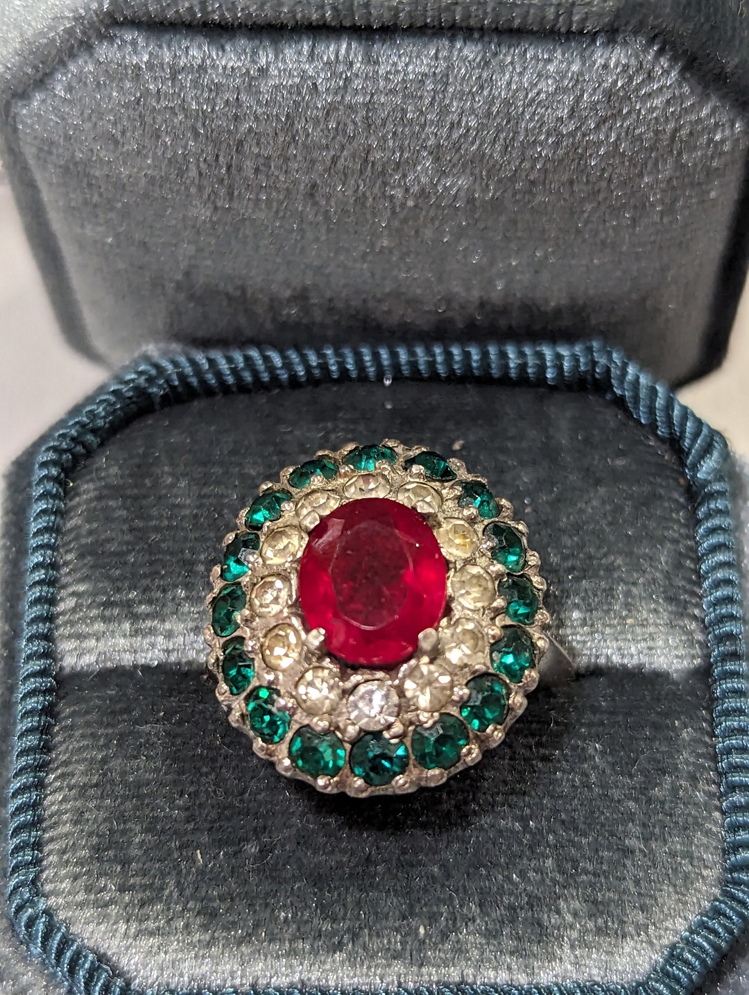 Sterling Silver Rhinestone Ring-ladies 925 Cocktail Ring-size 8 1/2 ...