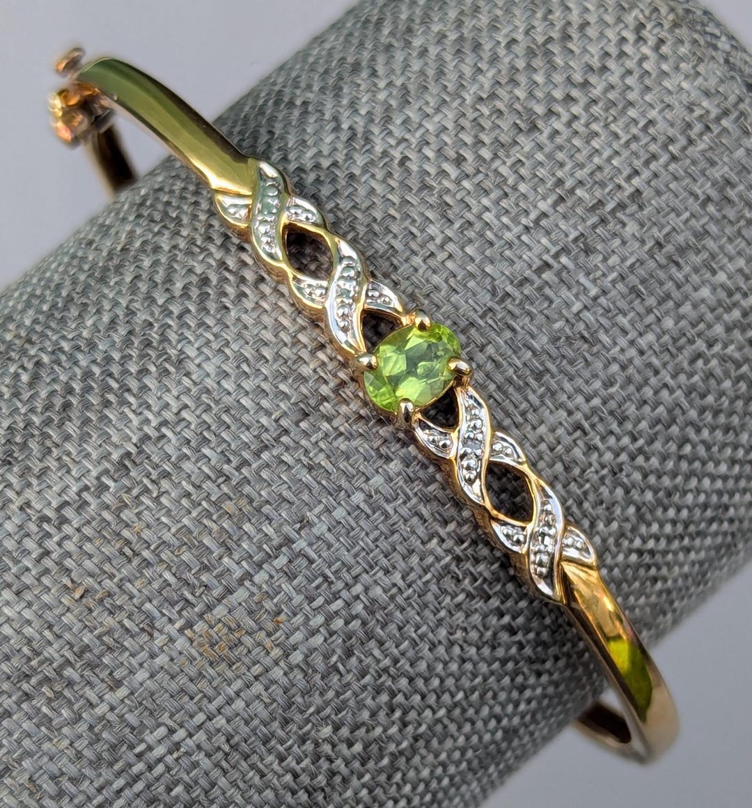 RSE Robert Seeman Peridot & Diamond Hinged Cuff Bracelet Gold Over 925 ...