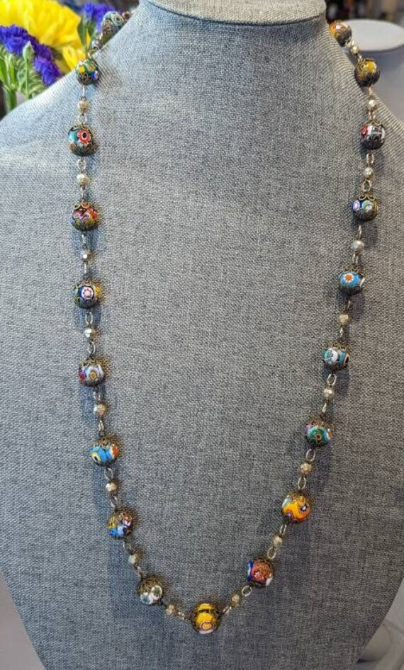Vintage Italian Millefiore Bead Necklace-Venetian Mur… - Gem