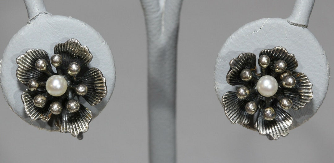 Vintage Napier Sterling Silver Fine Pearl Flower Figural Earrings - Etsy