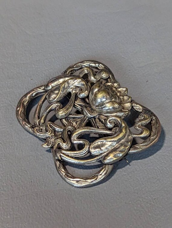 Art Nouveau Sterling Silver Brooch- Large Antique Bro… - Gem