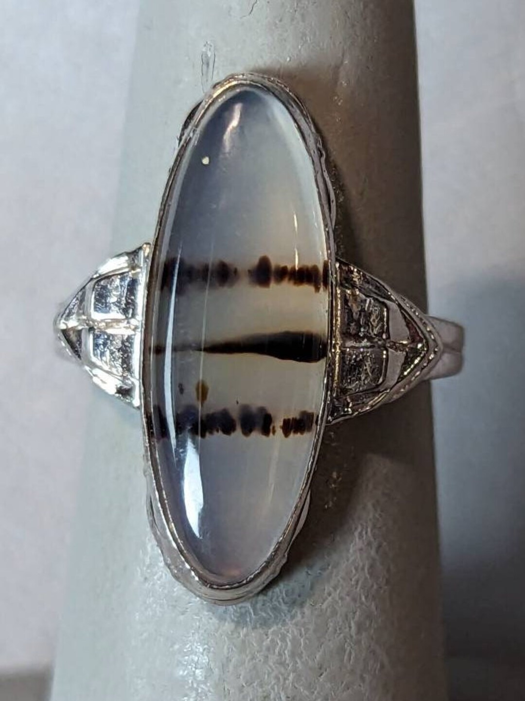 Art Deco Agate Ring-antique Clarks & Coombs Moss Agate Sterling Silver ...