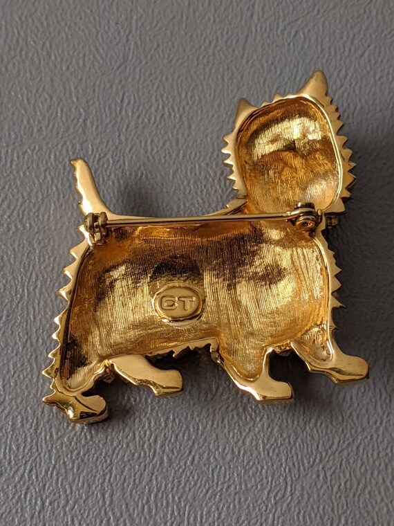 Signed CT Rucinni Scotty Dog Enamel Rhinestone Brooch… - Gem