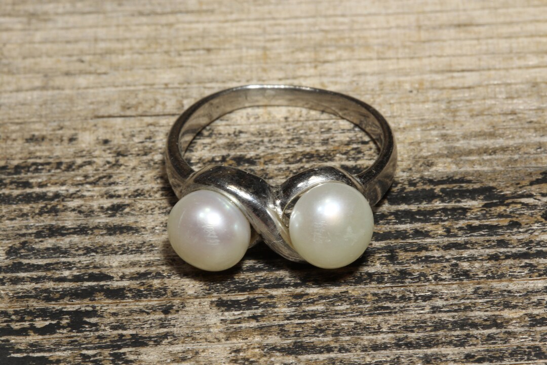 Anillo de perla doble de plata esterlina, joyería fina FIC firmada ...