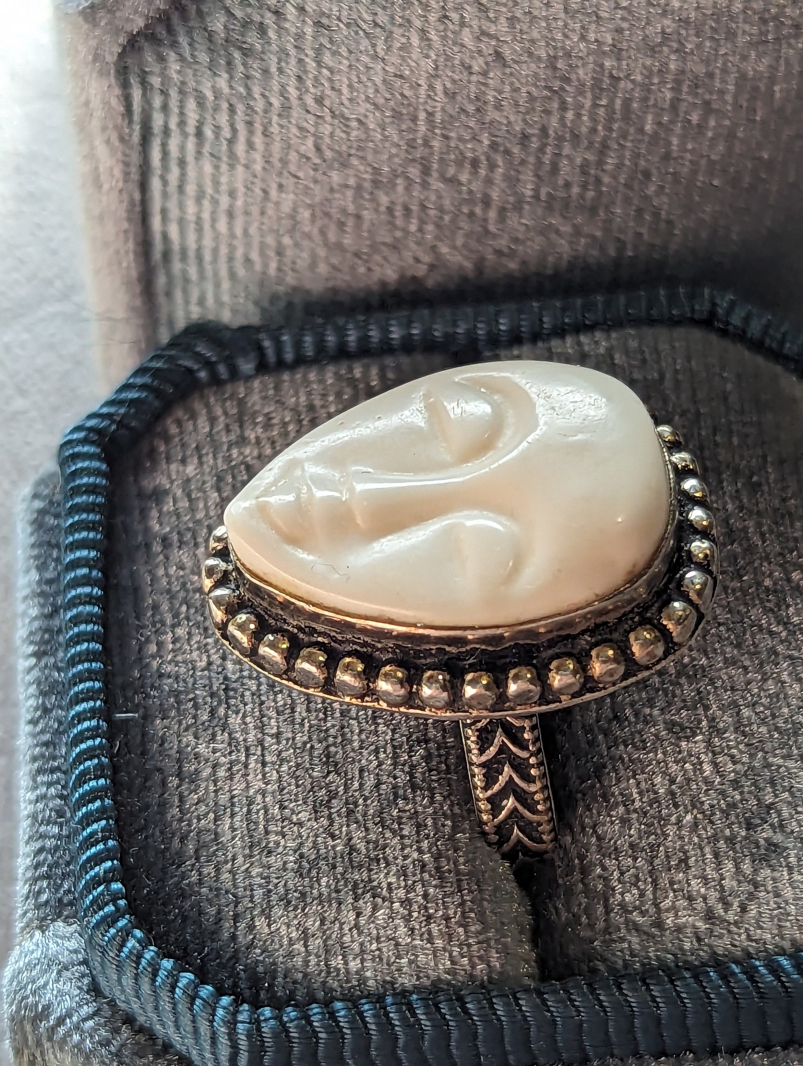 Carved Bone Moon Goddess Face Sterling Silver Ring-boho Jewelry-gift ...