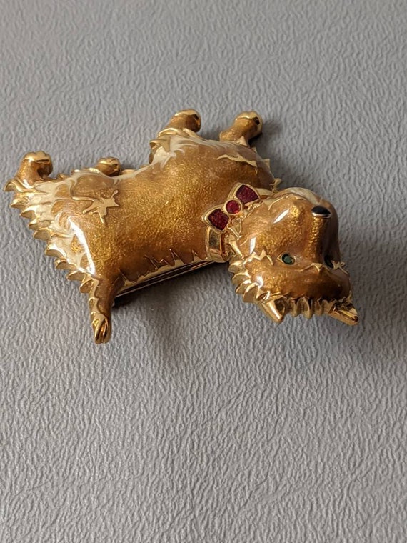Signed CT Rucinni Scotty Dog Enamel Rhinestone Brooch… - Gem