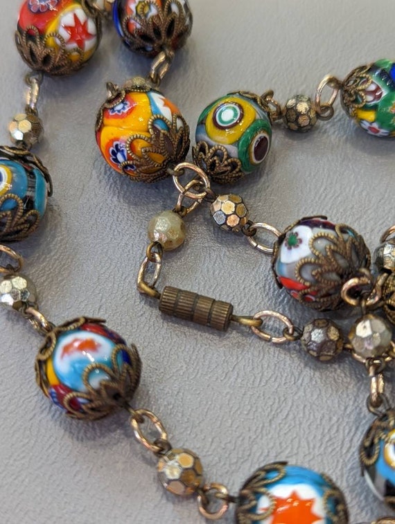 Vintage Italian Millefiore Bead Necklace-Venetian Mur… - Gem