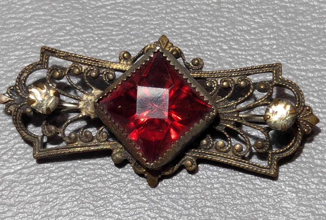 Antique Victorian Red Paste Gilt Brooch Pin - Late 1800s Jewelry ...