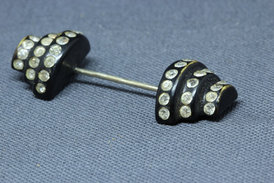 Art Deco Bakelite Jabot Pin-antique Black Bakelite Rhinestone Pin - Etsy