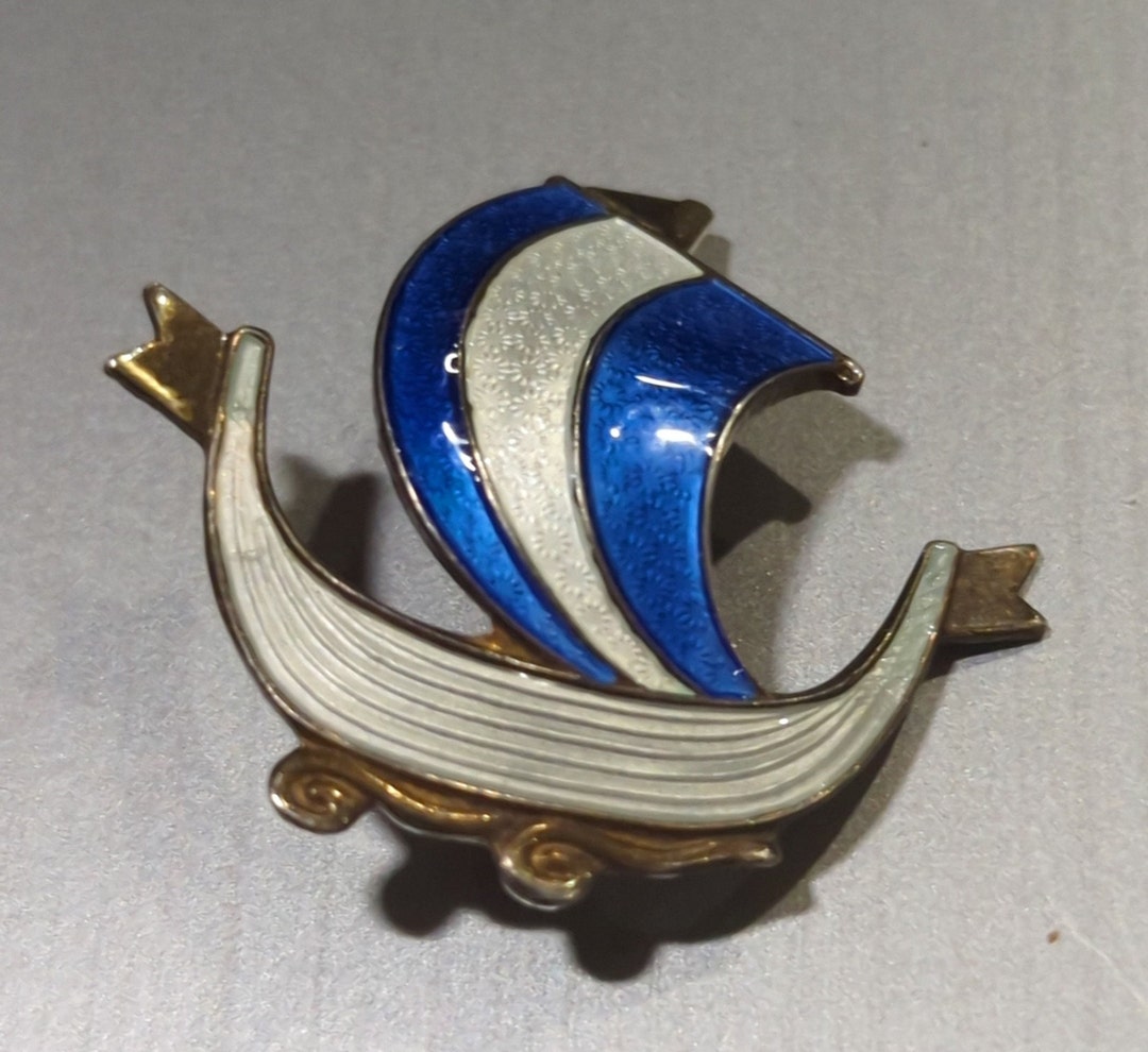 Vintage Norway Sterling Silver Enamel Viking Ship Pin-signed Designer ...