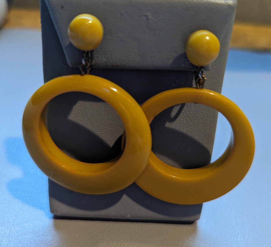 Art Deco Butterscotch Bakelite Hoop Drop Earrings-vintage Bakelite ...
