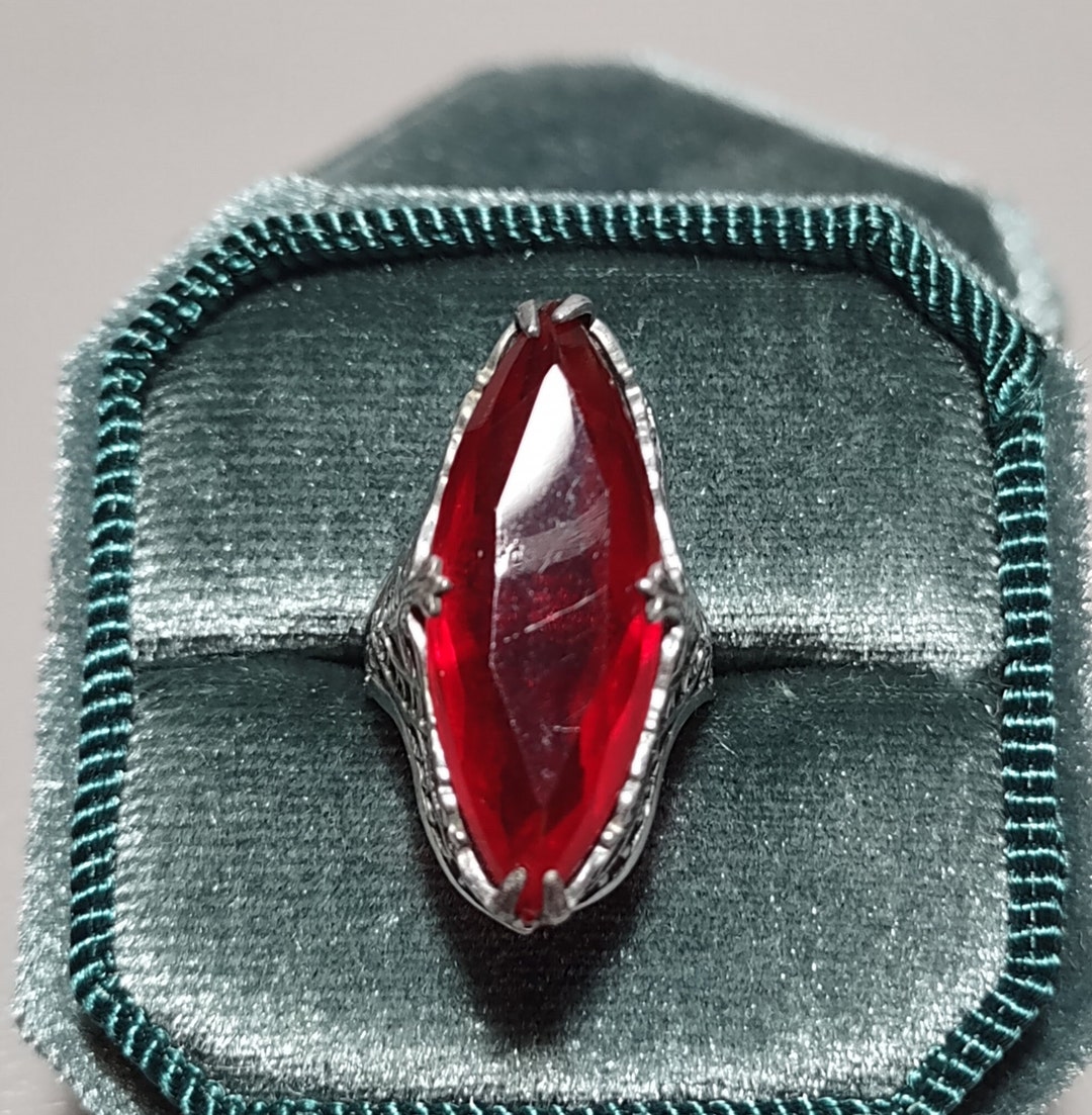 Antique Art Deco Uncas Ring-1920s Silver Filigree Red Paste Ring ...