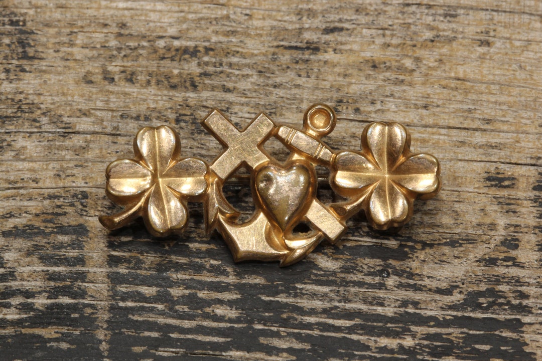 Victorian Faith, Hope & Charity Brooch Pin, Antique Rose Gold Filled ...