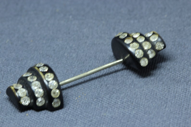 Art Deco Bakelite Jabot Pin-antique Black Bakelite Rhinestone Pin - Etsy