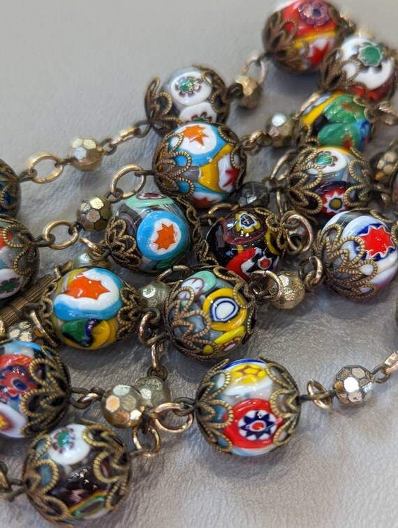 Vintage Italian Millefiore Bead Necklace-Venetian Mur… - Gem
