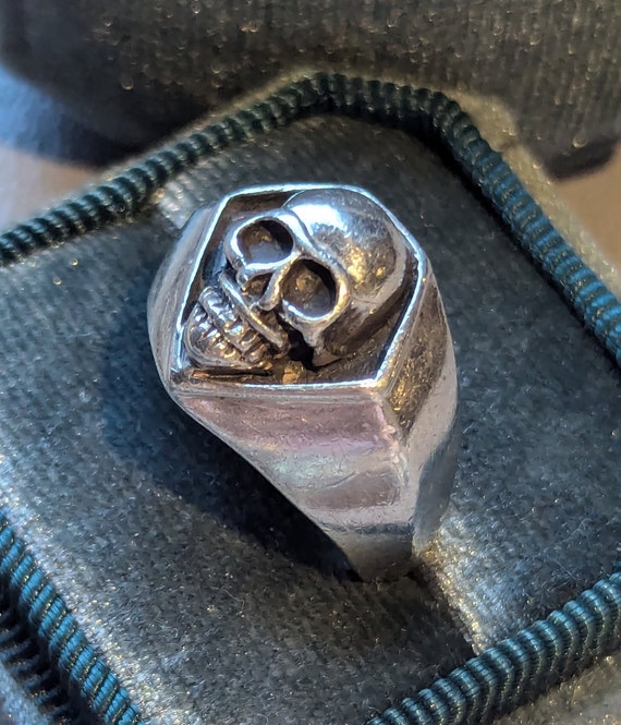 Vintage HAN Men's Sterling Silver Skull Biker Ring - … - Gem