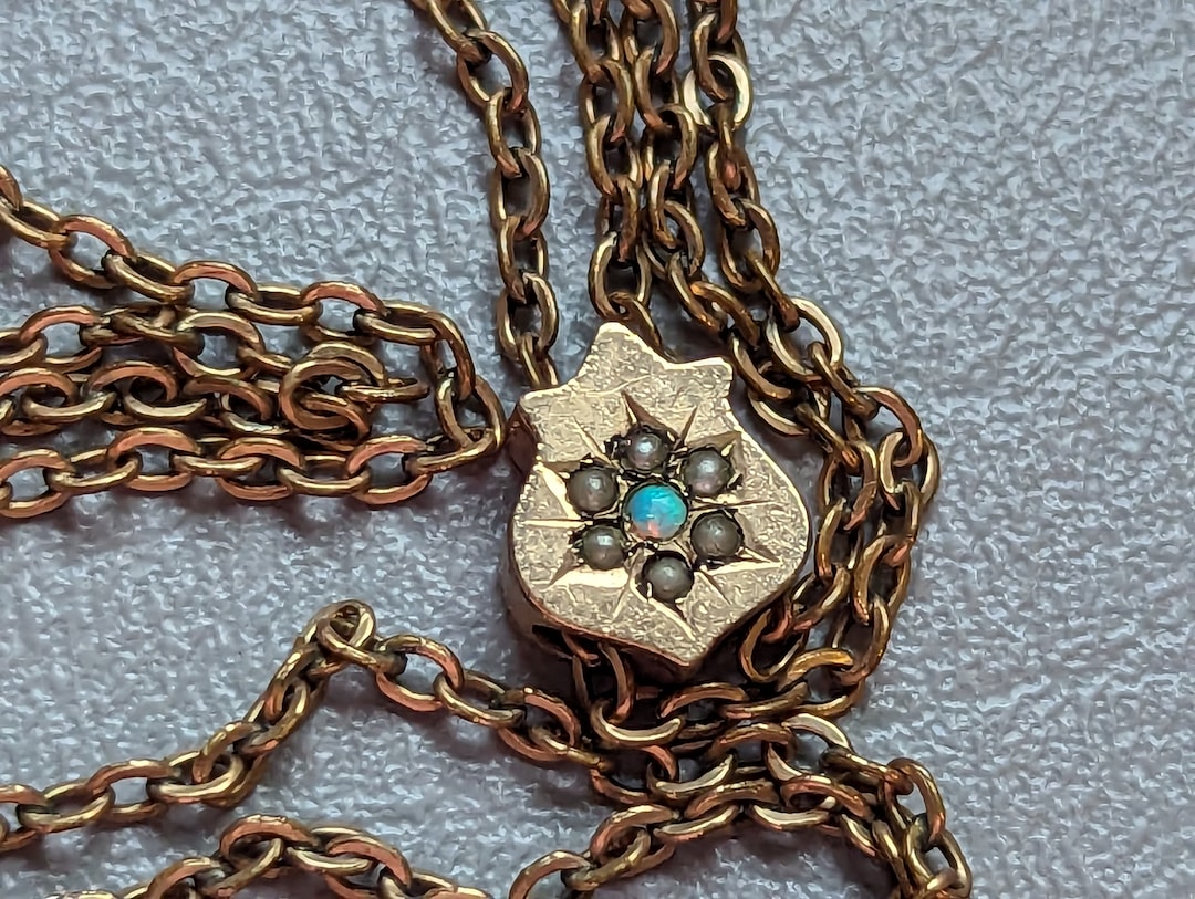 Antique Gold Filled Lorgnette Chain: Edwardian Simulated Opal & Seed ...