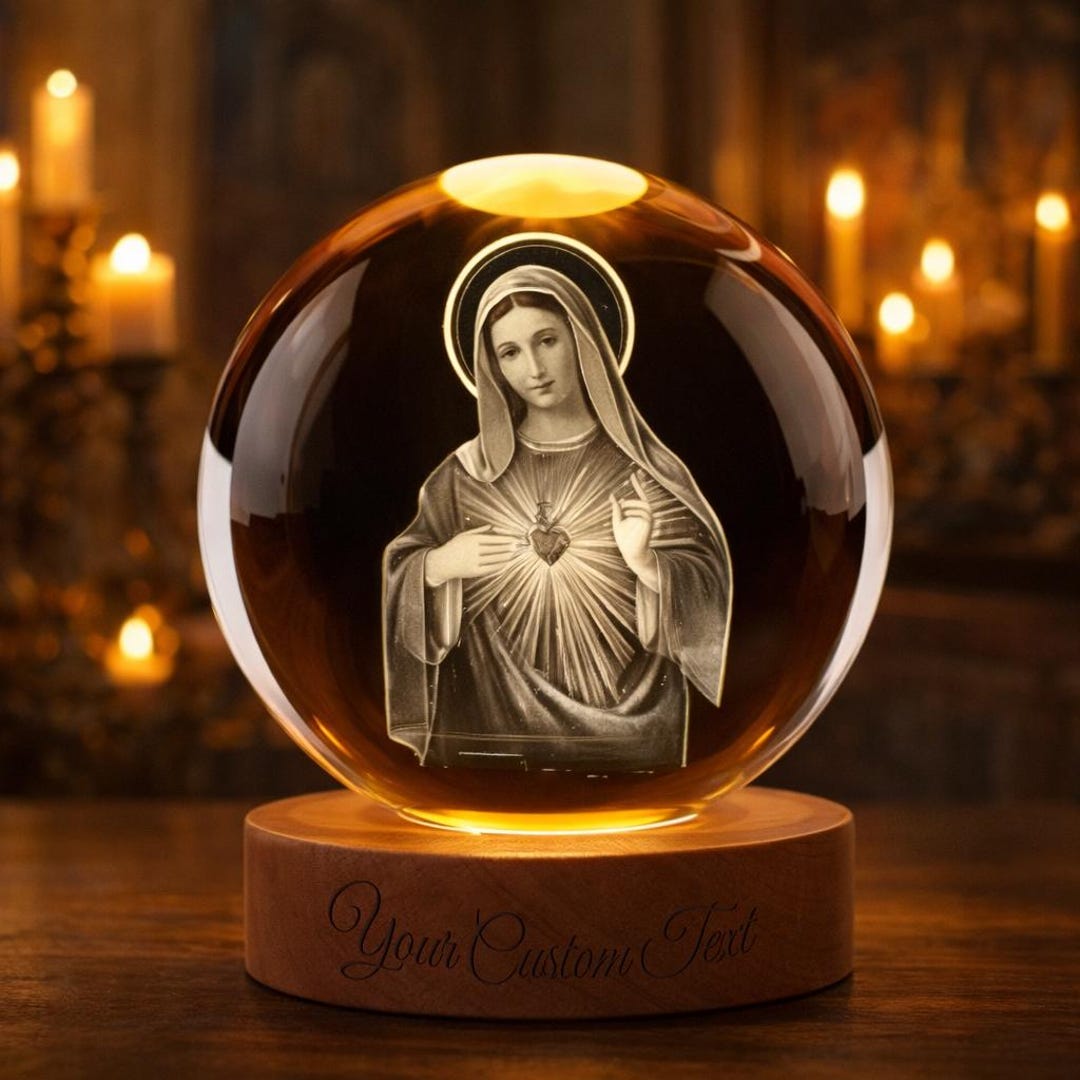 3D Laser Engraved Crystal Ball With Jesus Cross, Religious Night Light ...