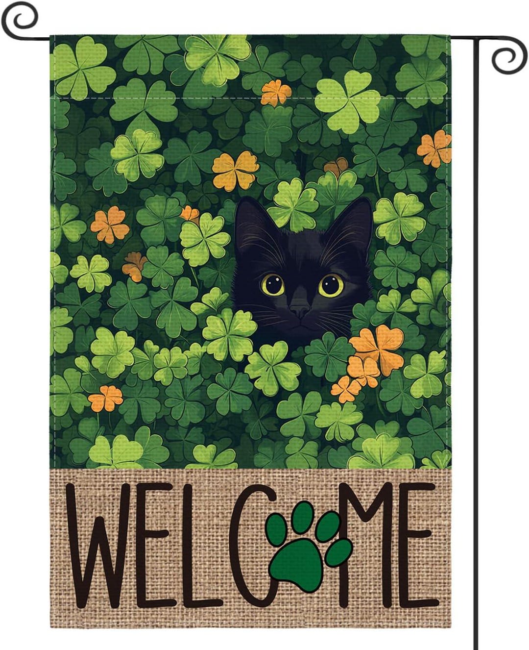 Black Cat Welcome Shamrocks Holiday Yard Outdoor Flag, St Patricks Day ...